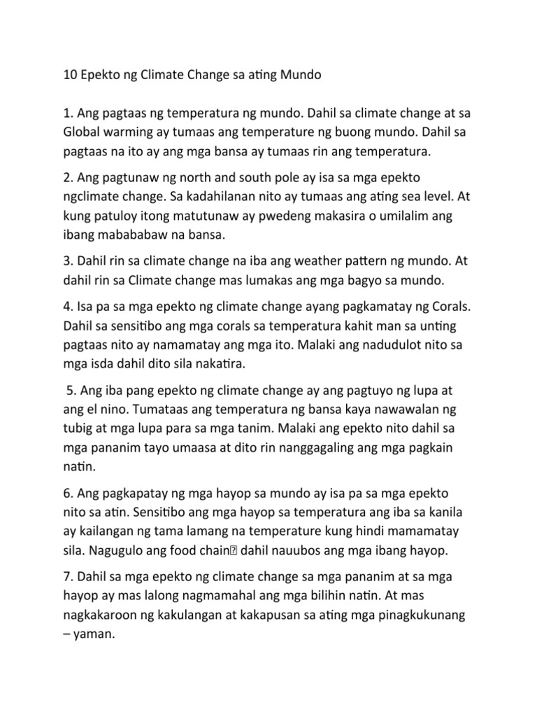 10 Epekto NG Climate Change Sa Ating Mundo | PDF