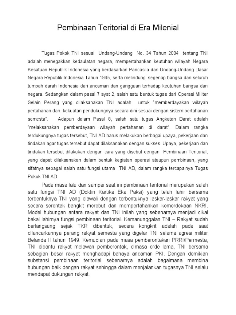 Pembinaan Teritorial Di Era Milenial | PDF