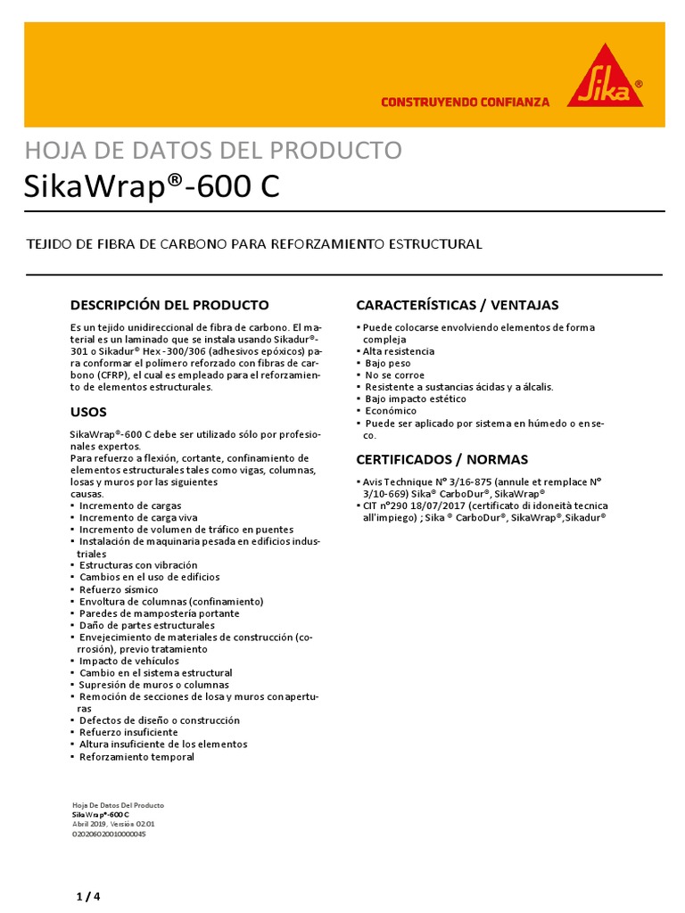 Ht-Sika Wrap 600C | PDF | Hormigón | Epoxy