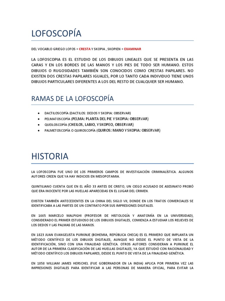 Historia y Fundamentos de la Lofoscopía | PDF | Huella dactilar | Science