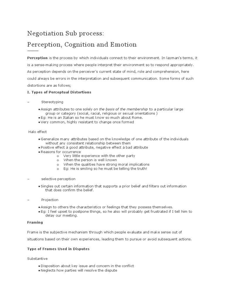 Negotiation Sub Process: Perception, Cognition and Emotion | PDF ...