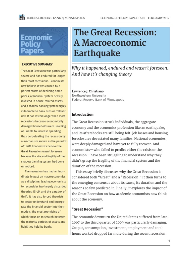 The Great Recession: A Macroeconomic Earthquake | PDF | Recession ...