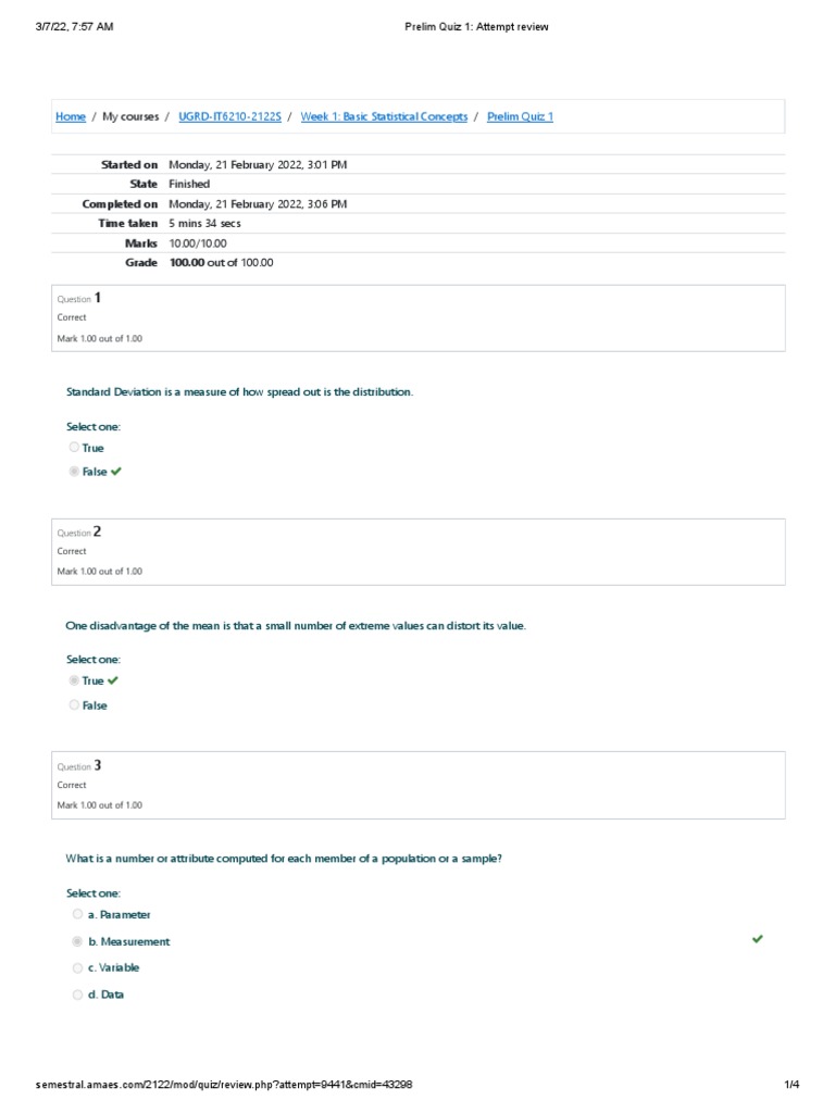 Quantitative Methods Prelim Quiz 1 | Download Free PDF | Statistics | Statistical Theory