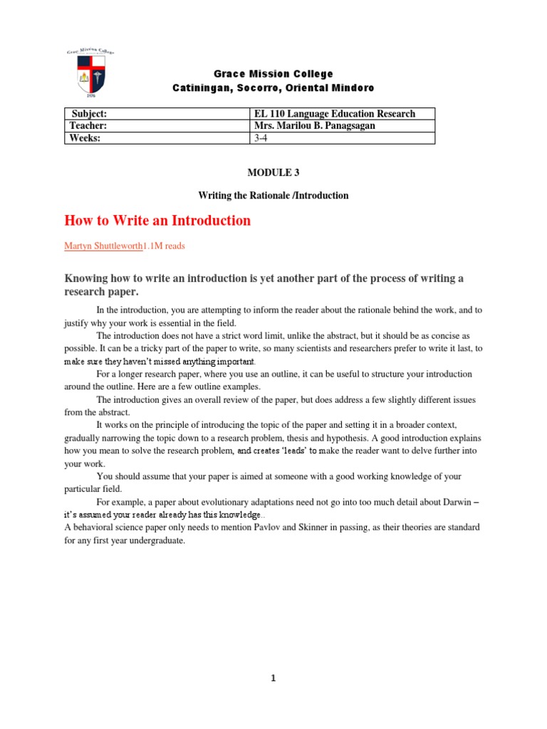 Module 3 - How To Write An Introduction | PDF
