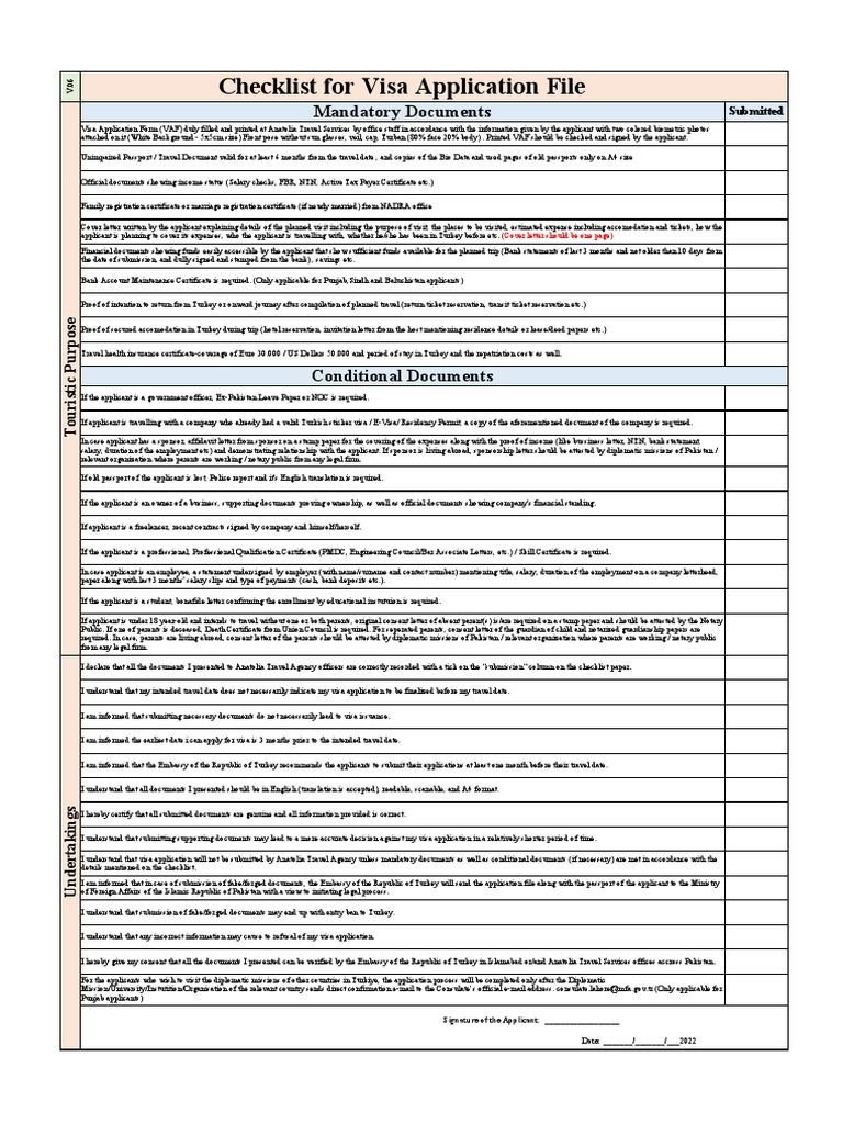 Checklist For Visa Application File: Mandatory Documents | PDF | Travel ...