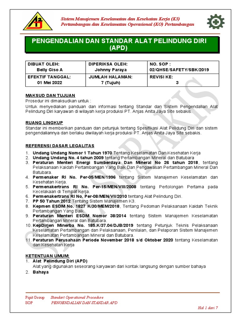 Standar Pengendalian APD Pertambangan | PDF