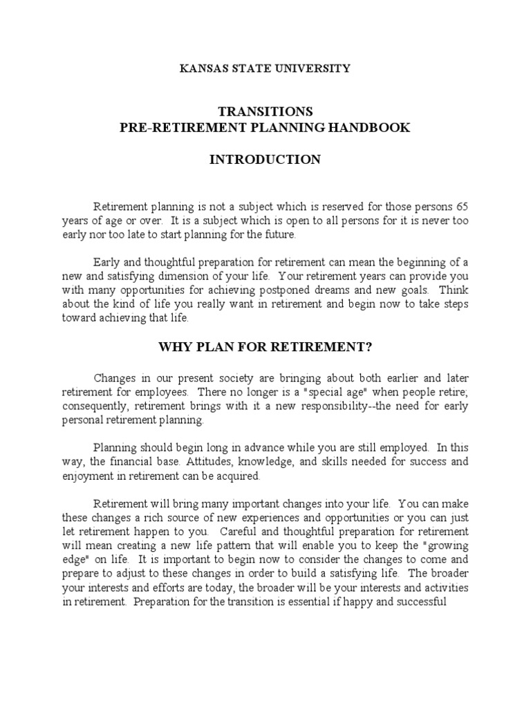 Transitions Pre Retirement Planning Handbook | PDF | Social Security ...