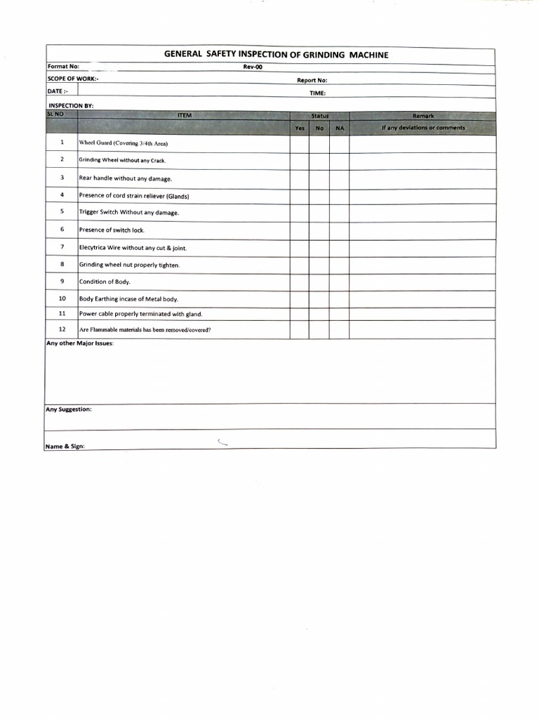 Grinding Checklist | PDF | Technology & Engineering