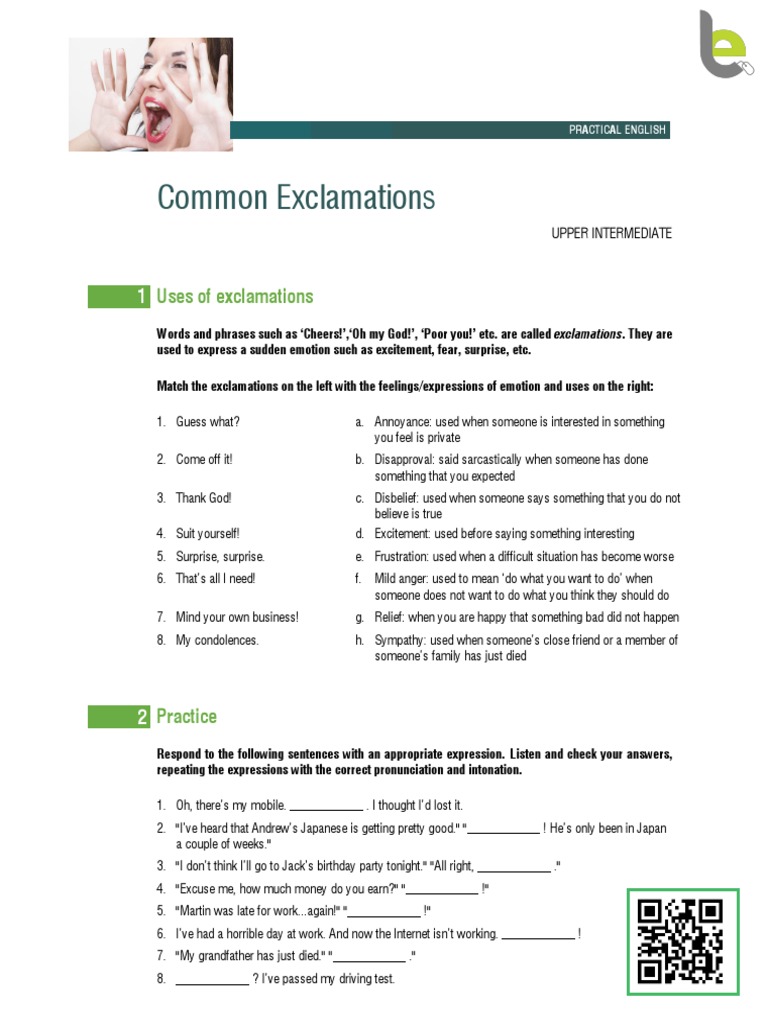 L6 - Common Exclamations & Fixed Phrases Student Notes | PDF | Emotions