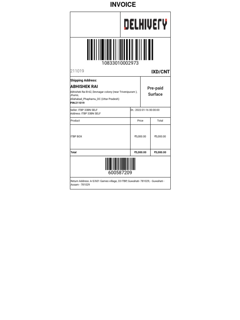 Delhivery Invoice for Abhishek Rai | PDF