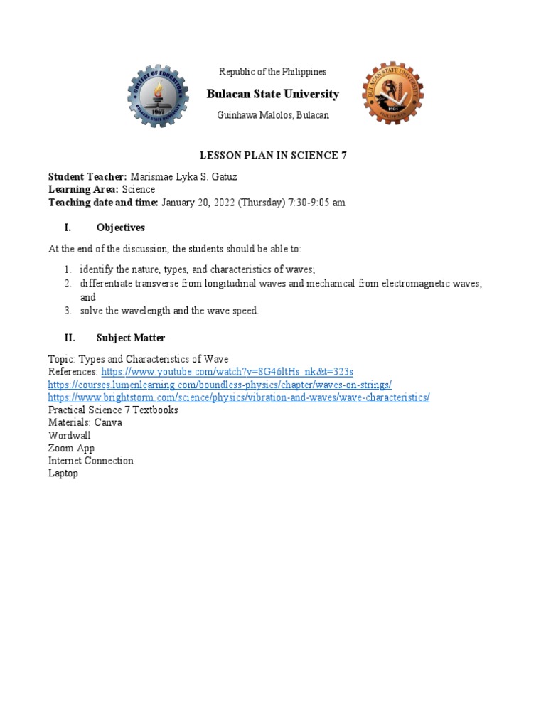 Final Detailed Lesson Plan Gatuz | PDF | Waves | Frequency