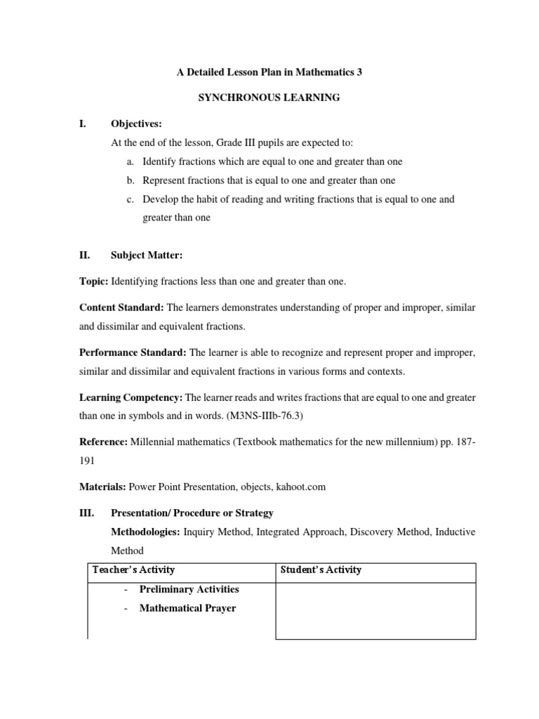 Dionisio, Kristine B. Beed 3-a (detailed Lesson Plan In Mathematics 