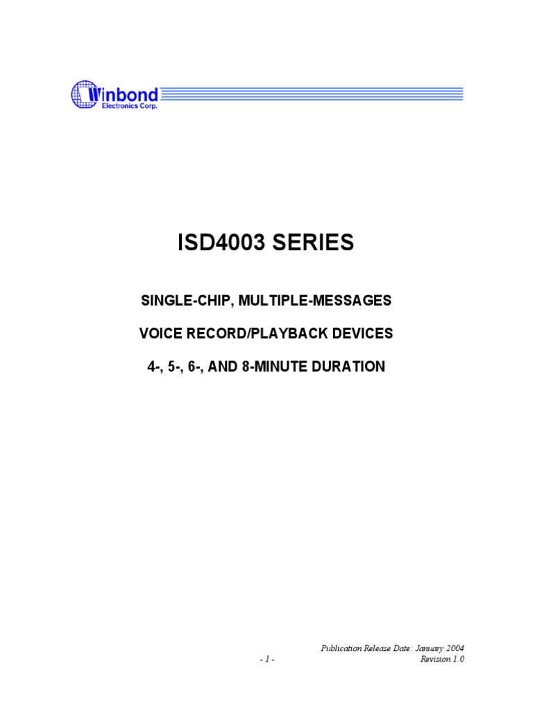Isd4003 Series: Single-Chip, Multiple-Messages Voice Record/Playback ...