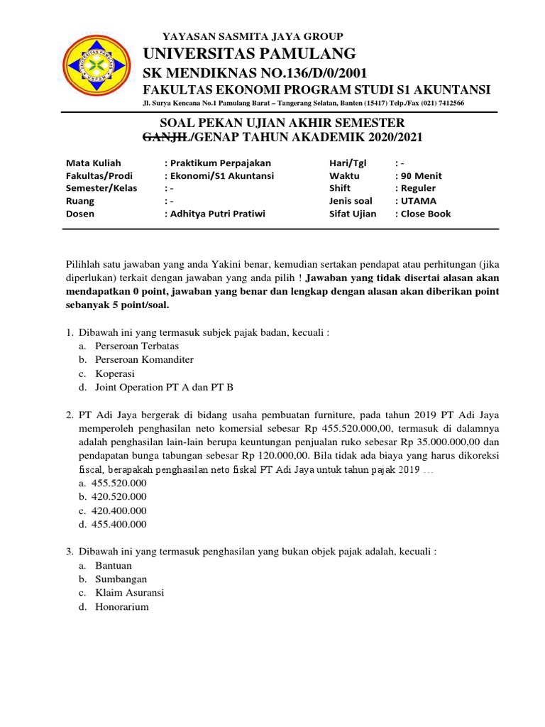 Soal UAS Praktikum Perpajakan | PDF