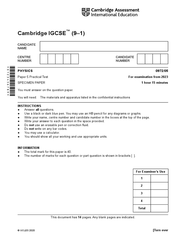 Theory QP - Paper 5 CIE Physics IGCSE | PDF | Experiment | Cartesian ...