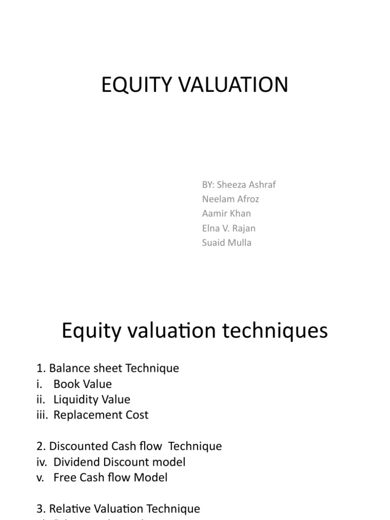 Equity Valuation Techniques Explained | PDF | Book Value | Equity ...