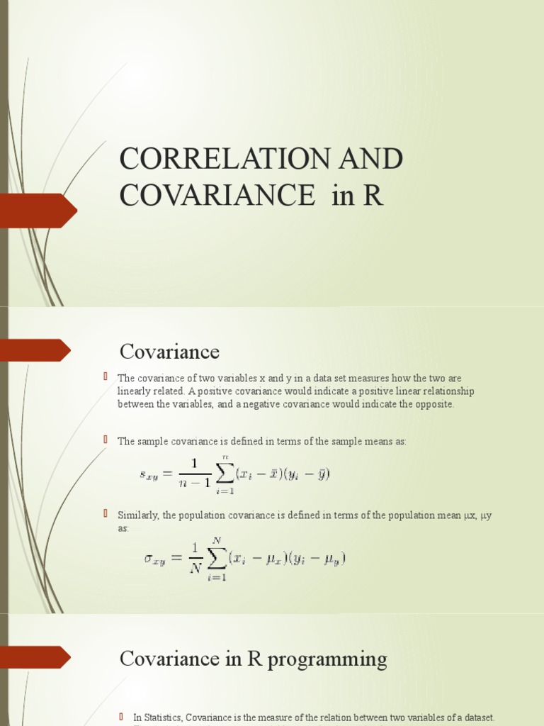 Correlation And Covariance In R Pdf Analysis Of Covariance Covariance