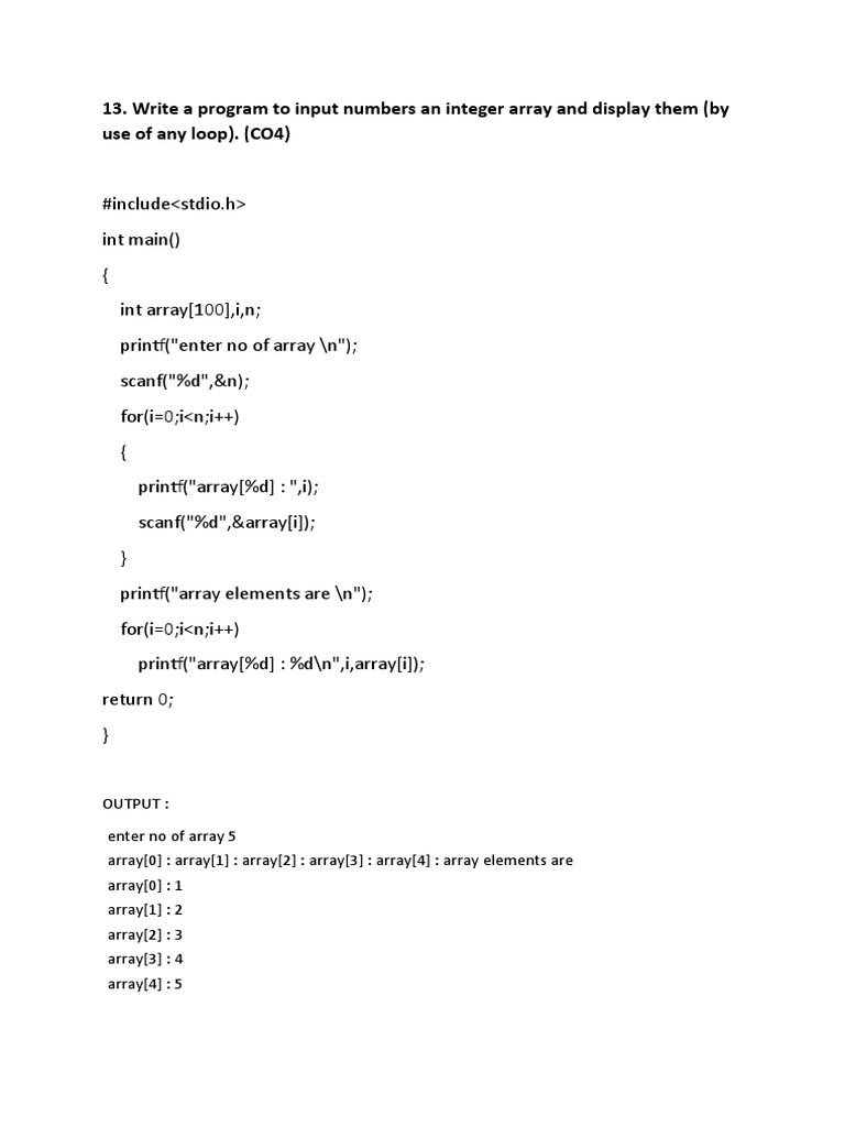 Write A Program To Input Numbers An Integer Array and Display Them (By ...