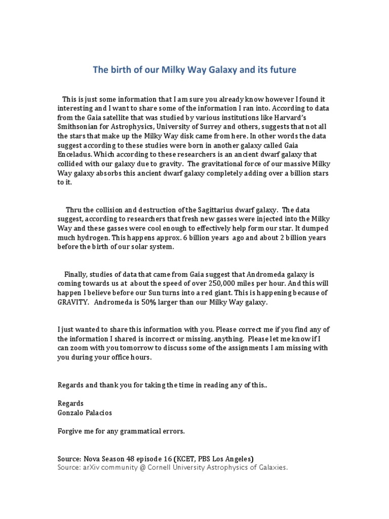 The Birth of Our Milky Way Galaxy and Its Future | PDF | Social Science ...