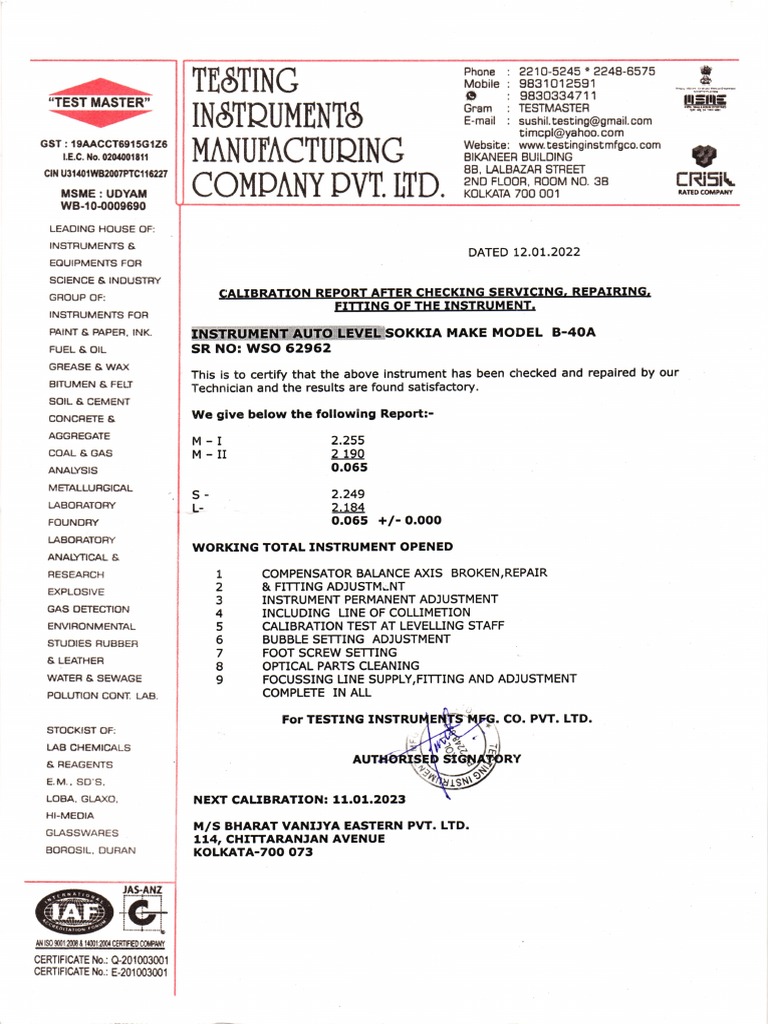 TS Instrument Calibration Certificate | PDF | Calibration | Materials