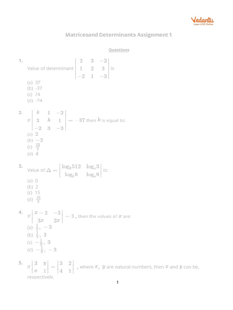 Matrices and Determinants - Assignment 1 | PDF | Teaching Methods & Materials