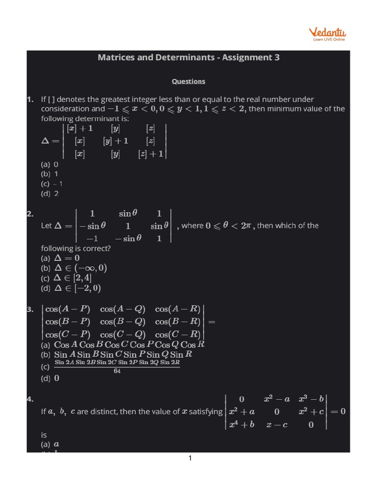 Matrices and Determinants - Assignment 3 | PDF | Teaching Methods & Materials | Technology ...