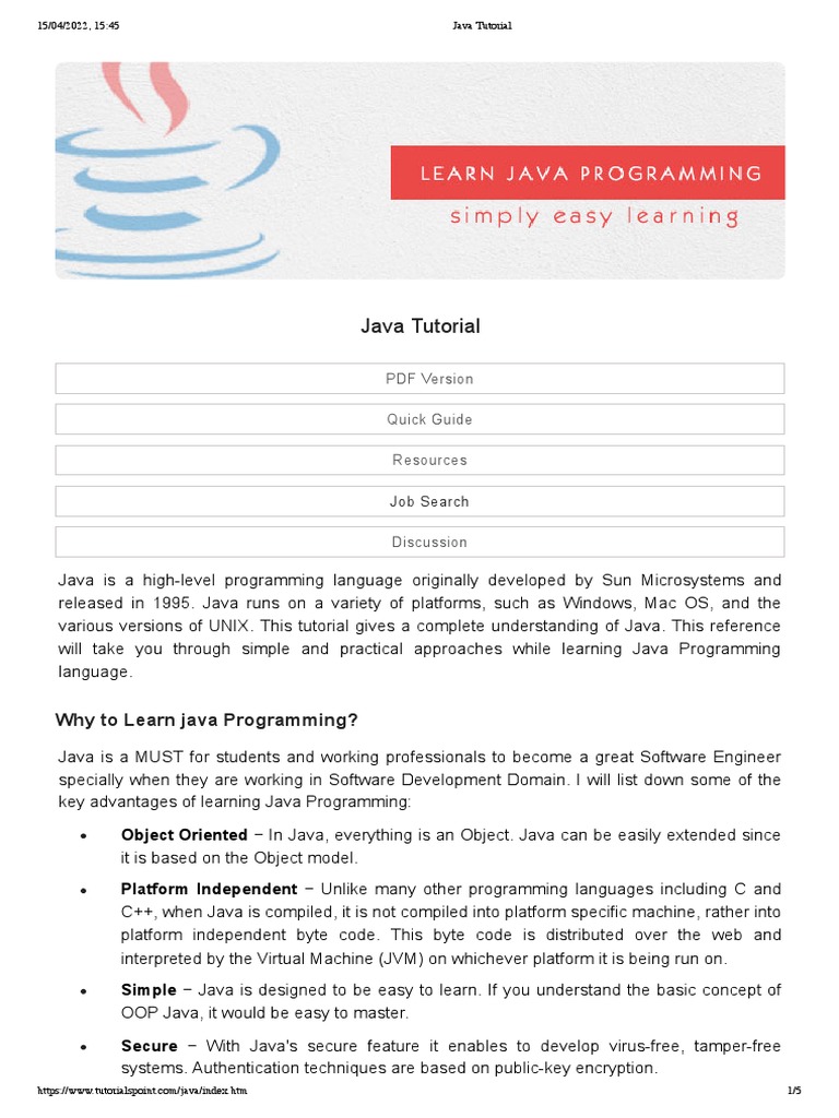 Java Tutorial | PDF | Java (Programming Language) | Compiler