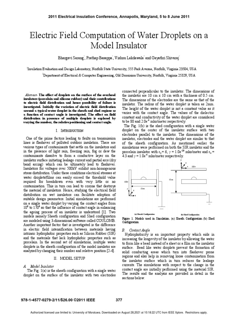 Electric Field Computation of Water Droplets On A Model Insulator | PDF ...
