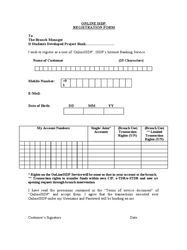 Online Isdp Registration Form To The Branch Manager It Students ...