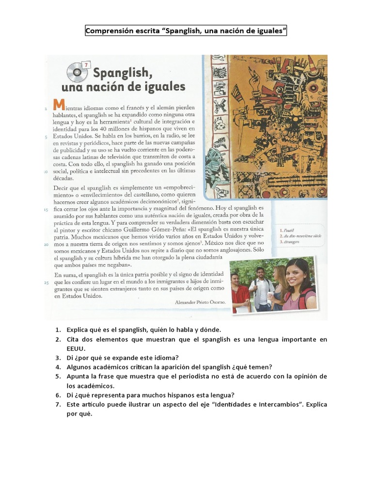 El Spanglish Compréhension Du Texte | PDF
