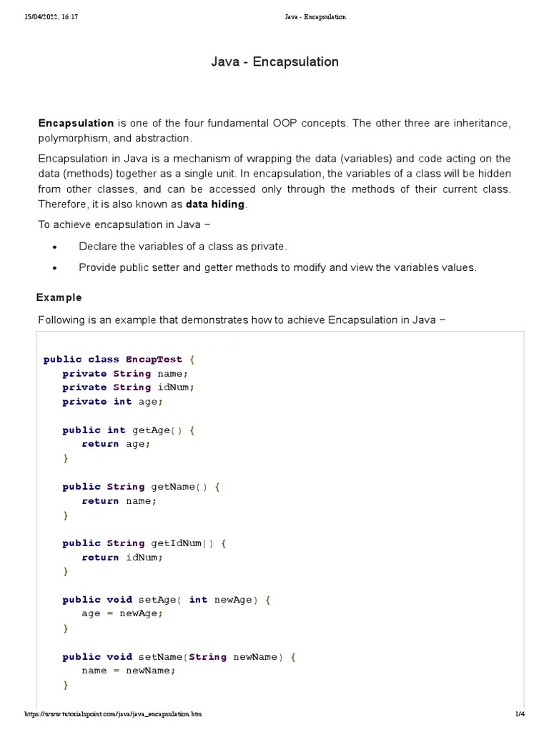 Java Encapsulation Pdf Class Computer Programming Method Computer Programming