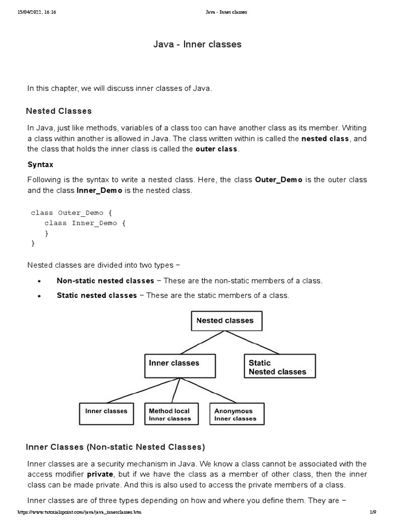 Java Inner Classes Pdf Class Computer Programming Method Computer Programming 
