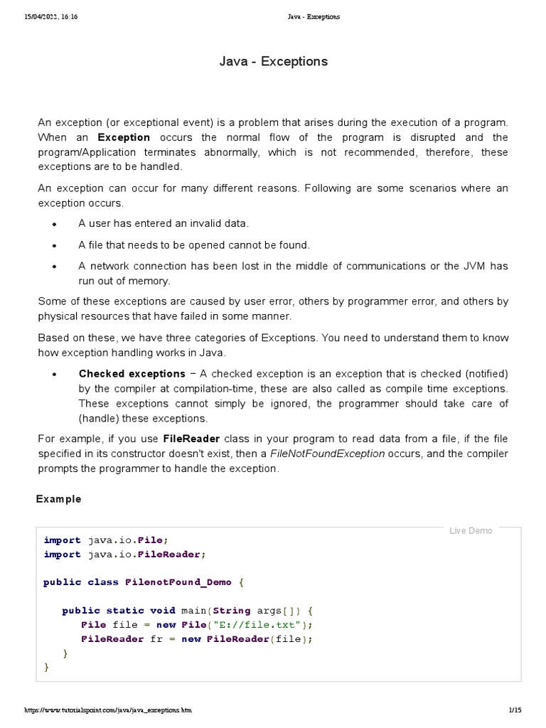 Java Exceptions Pdf Java Programming Language Class Computer 8881