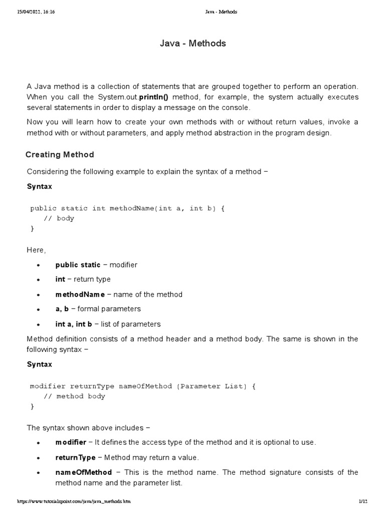 Java Methods Pdf Method Computer Programming Programming