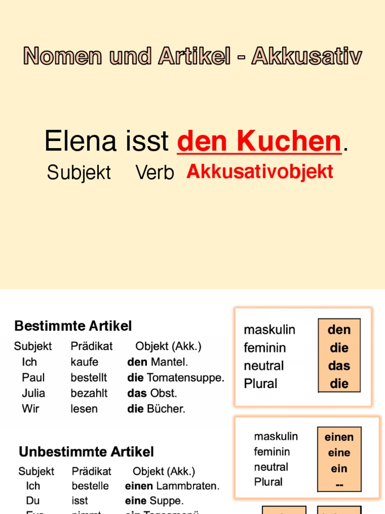 Akkusativ Nomen Mit Artikel | PDF