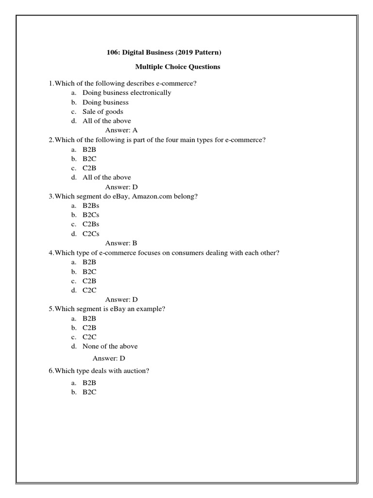 106: Digital Business (2019 Pattern) Multiple Choice Questions ...