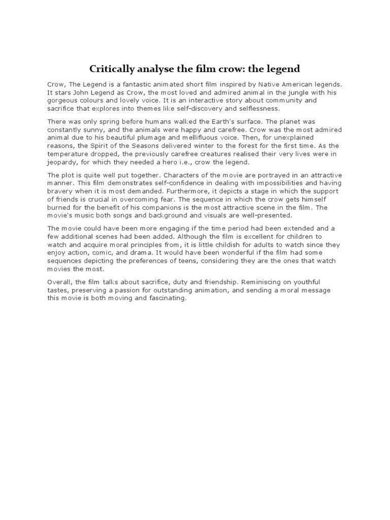 Critically Analyse The Film Crow: The Legend | PDF