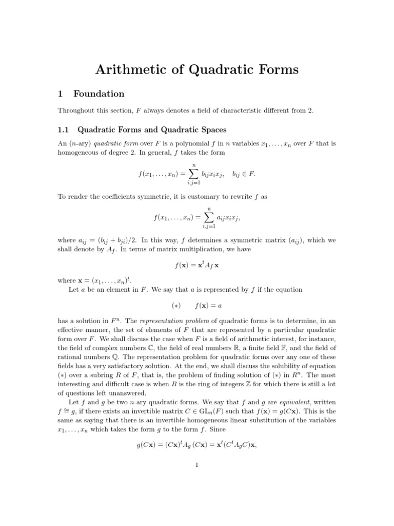 Vdoc - Pub - Arithmetic of Quadratic Forms | PDF | Basis (Linear Algebra) | Metric Space