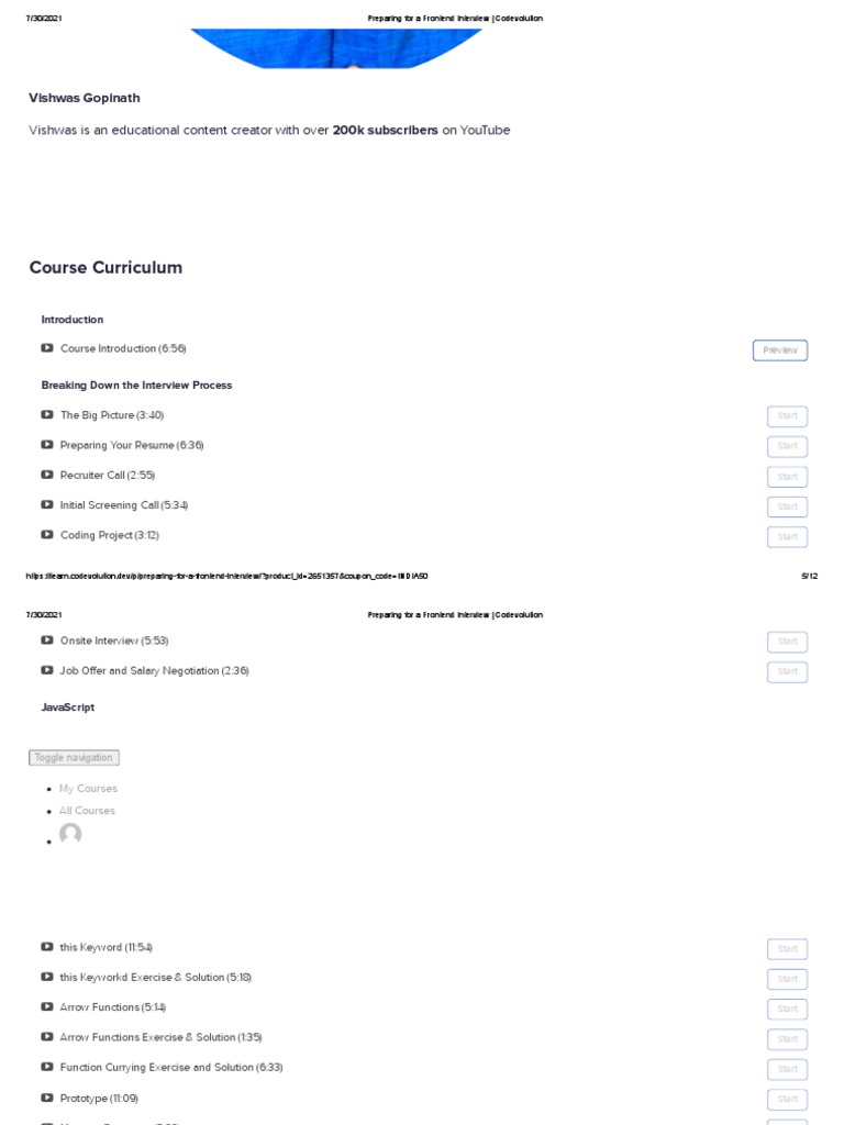Topics To Be Prepared For A Frontend Interview - Codevolution | PDF ...