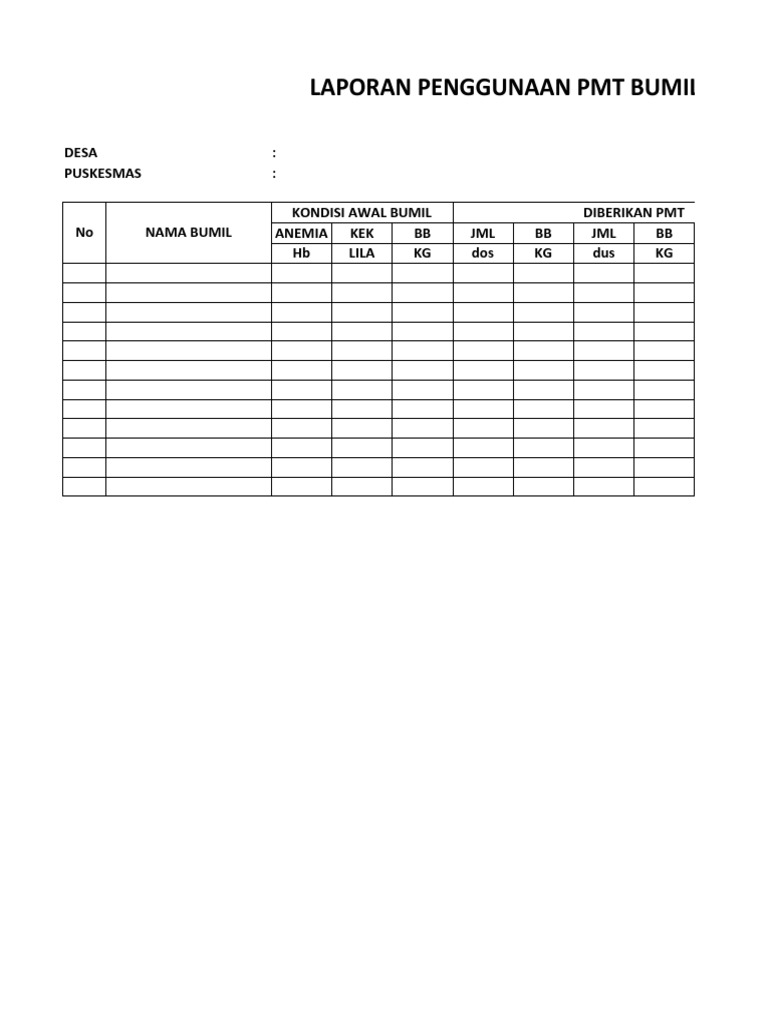 Format Laporan PMT Bumil Kek | PDF