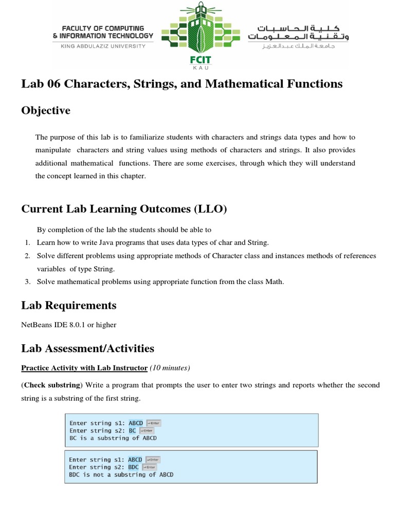 Lab 06 Characters Strings And Mathematical Functions Objective Pdf String Computer 