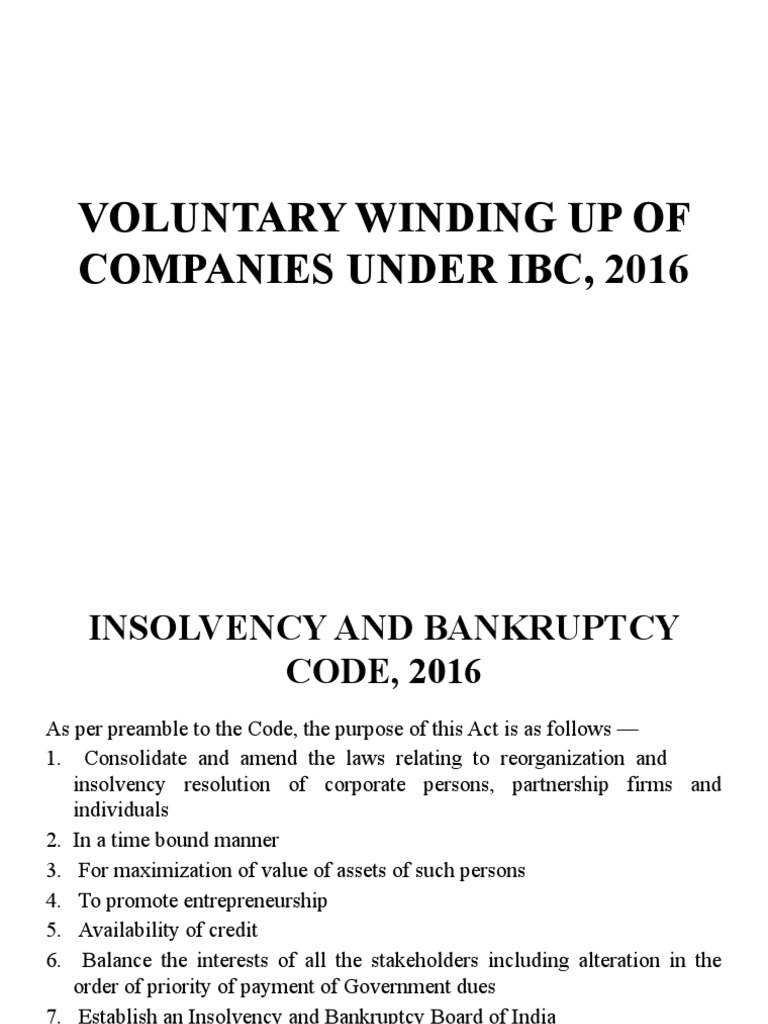 Voluntary Winding Up of Companies Under Ibc | PDF | Liquidation ...