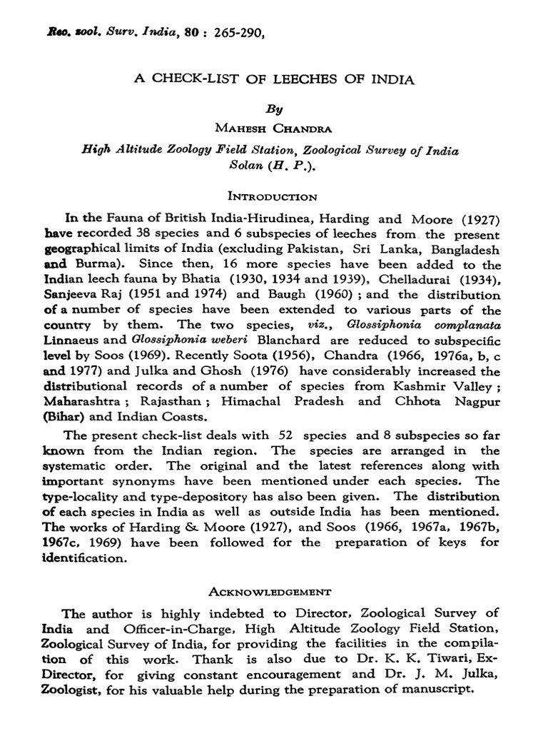 Checklist of Indian Leeches | PDF | Home & Garden