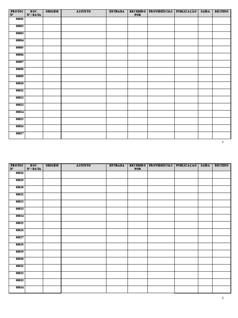 Modelo de Livro de Protocolo