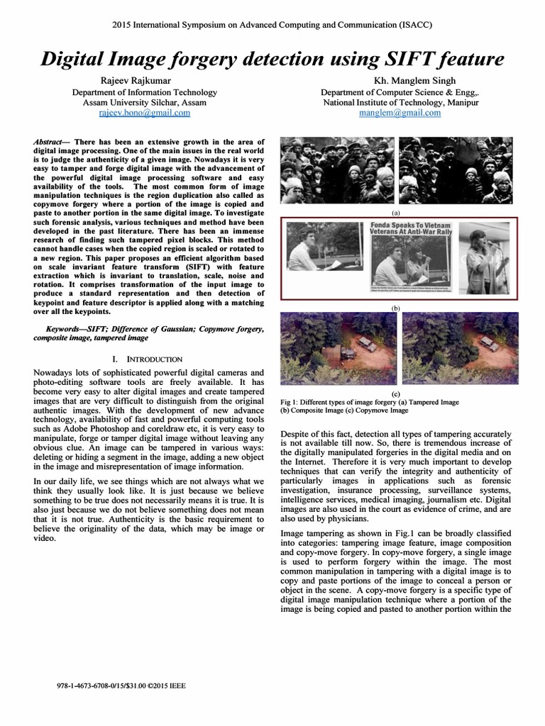 Digital Image Forgery Detection Using SIFT Feature: Rajeev Rajkumar Manglem Singh | PDF ...