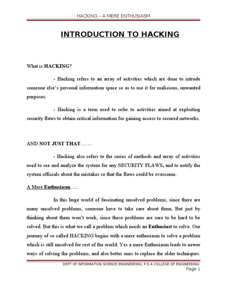 Introduction To Hacking: Hacking - A Mere Enthusiasm | PDF | Denial Of ...