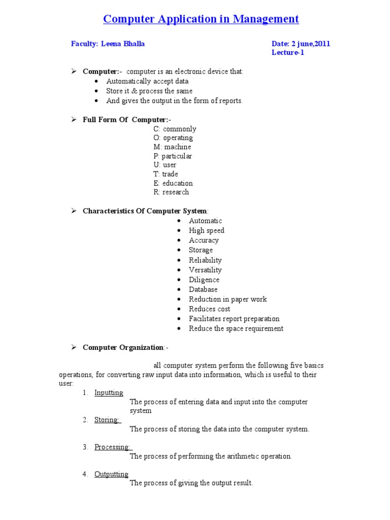 Computer Application in Management | PDF | Computer Data Storage ...