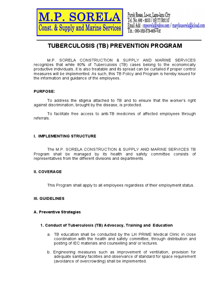 TB Prevention Program | PDF | Employment | Tuberculosis