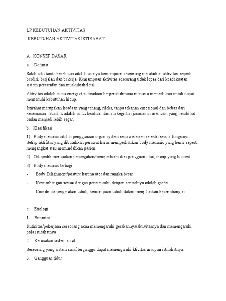 Aktivitas dan Istirahat: Konsep dan Asuhan | PDF