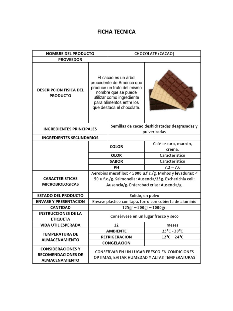 Ficha Tecnica Chocolate | PDF Ficha Tecnica Chocolate | PDF